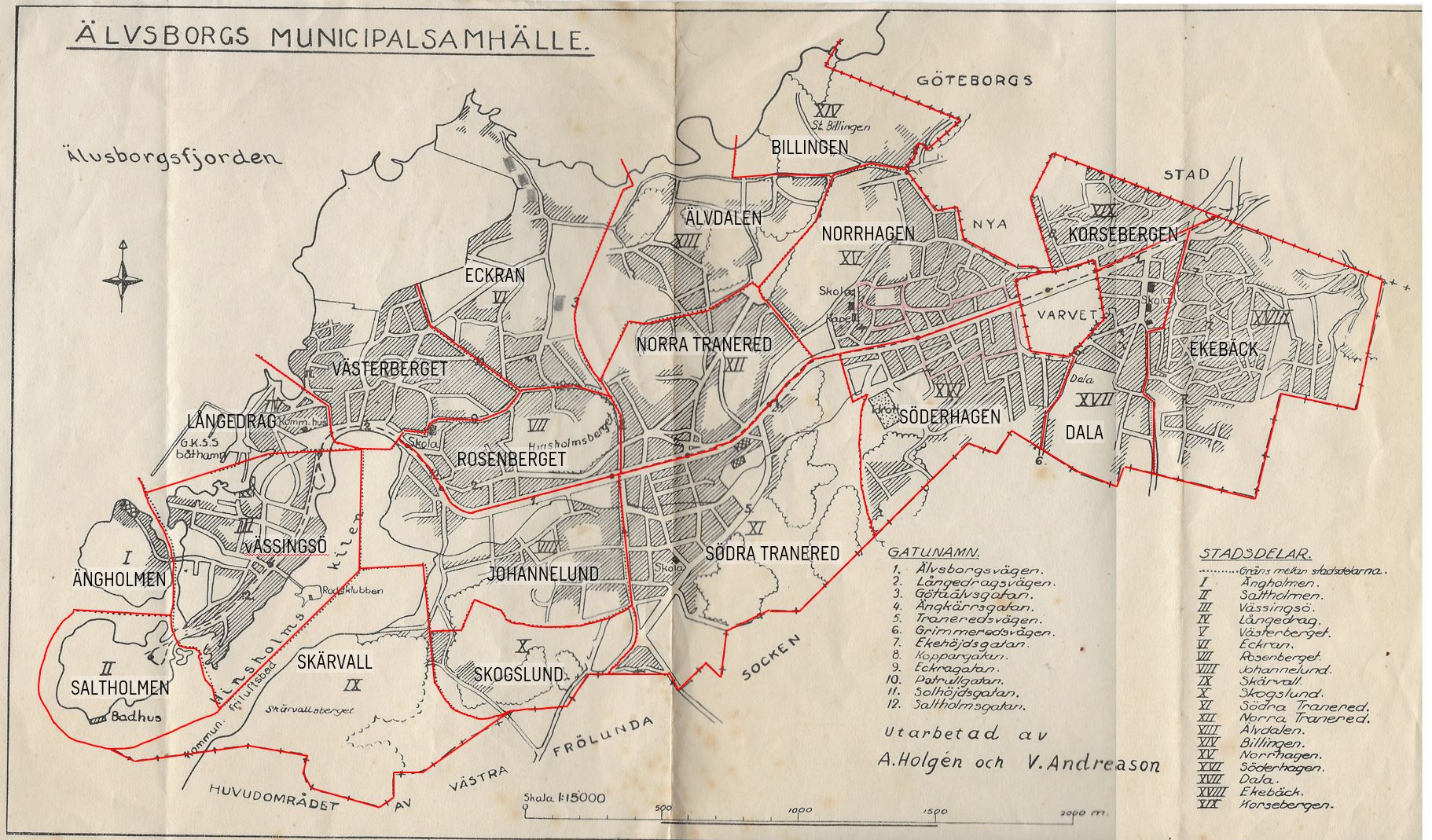 Karta över stadsdelar i Älvsborgs municipalsamhälle – ÄEF